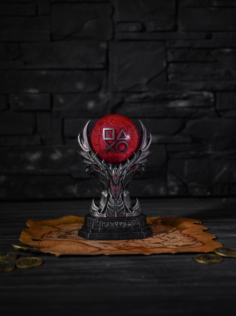 Daedric Armor PS Trophy – Glowing Red Orb Gaming Statue, Fantasy LED ...