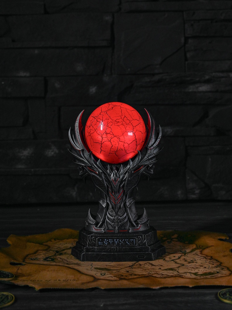 Daedric Armor PS Trophy – Glowing Red Orb Gaming Statue, Fantasy LED ...