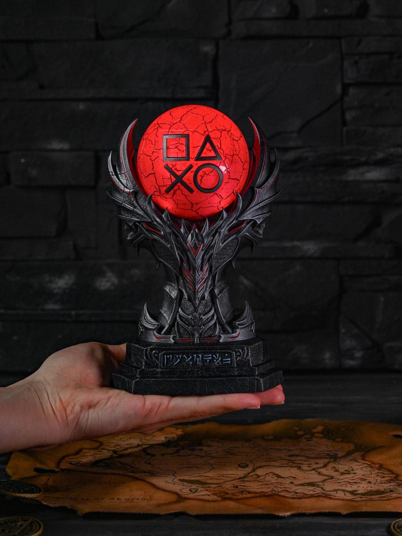 Daedric Armor PS Trophy – Glowing Red Orb Gaming Statue, Fantasy LED ...