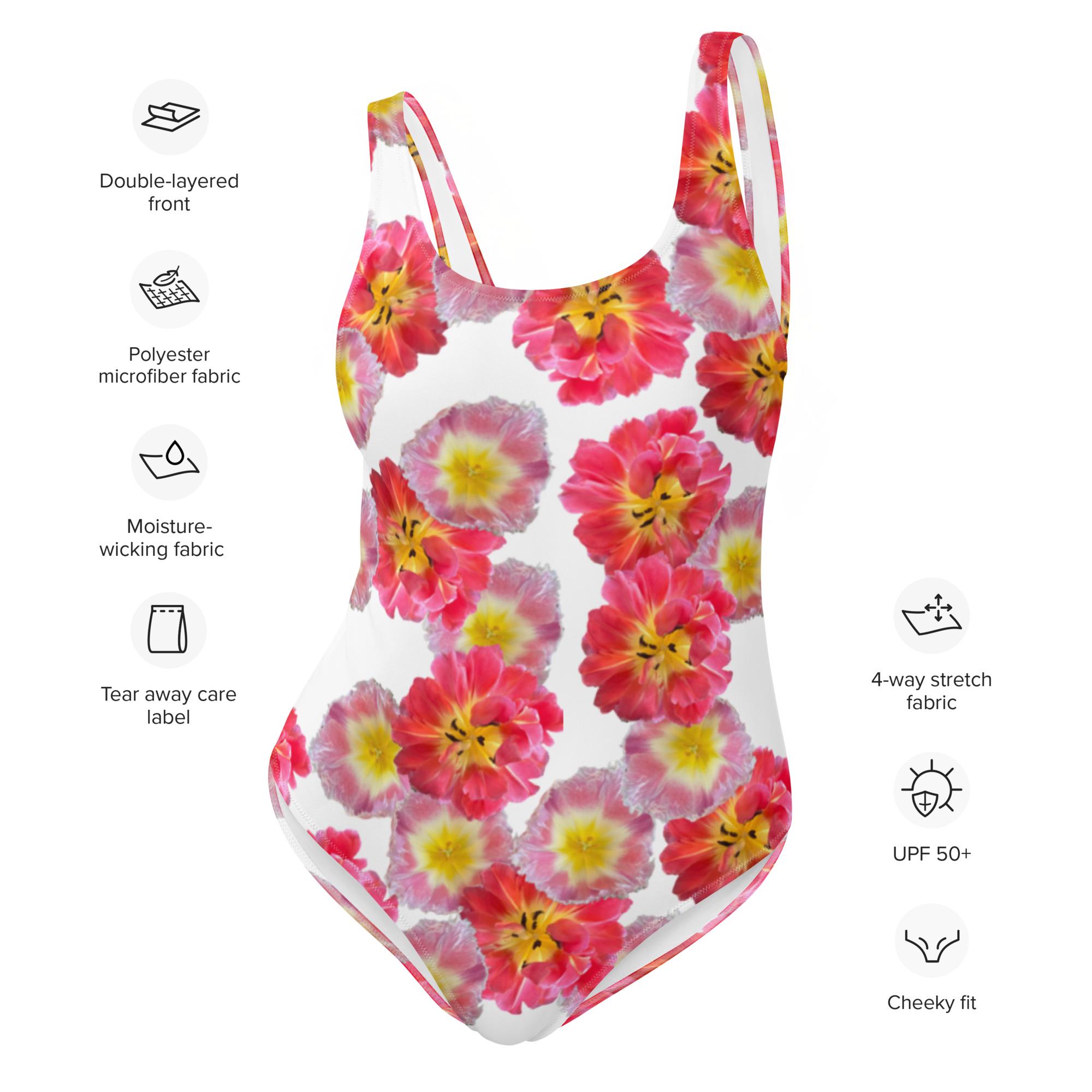 One-piece Swimsuit With Floral Bloom Photo Collage - Spring Flower ...