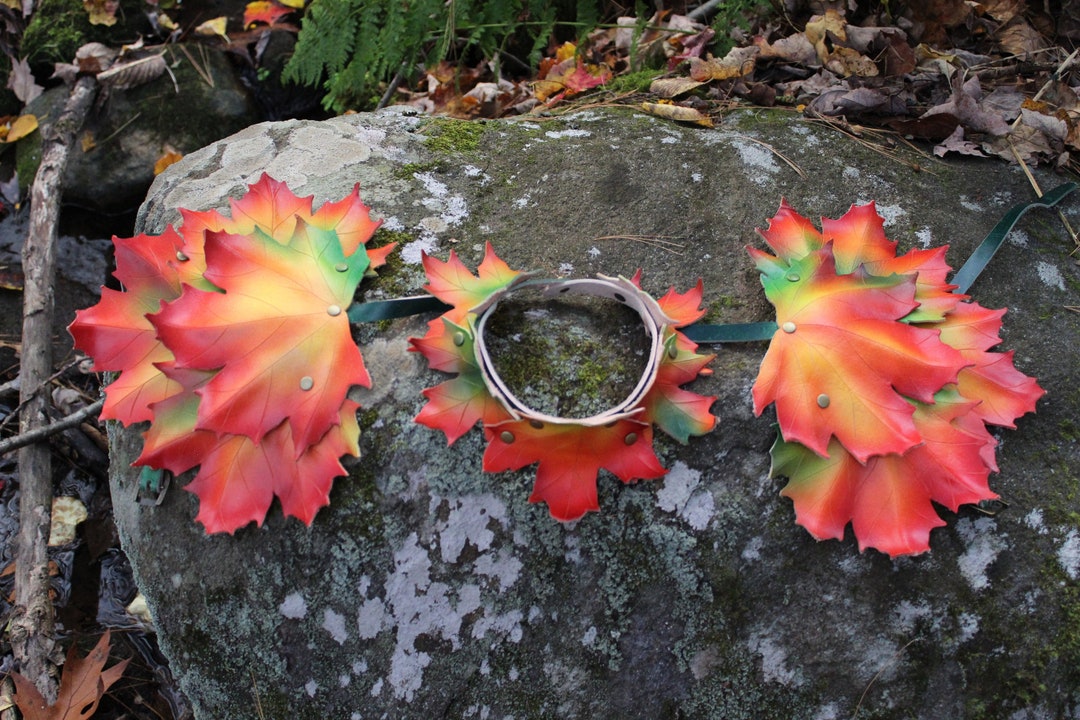 Fall Leaves Leather Armor - Pauldrons - Elven Fae Shoulder Armour - Etsy