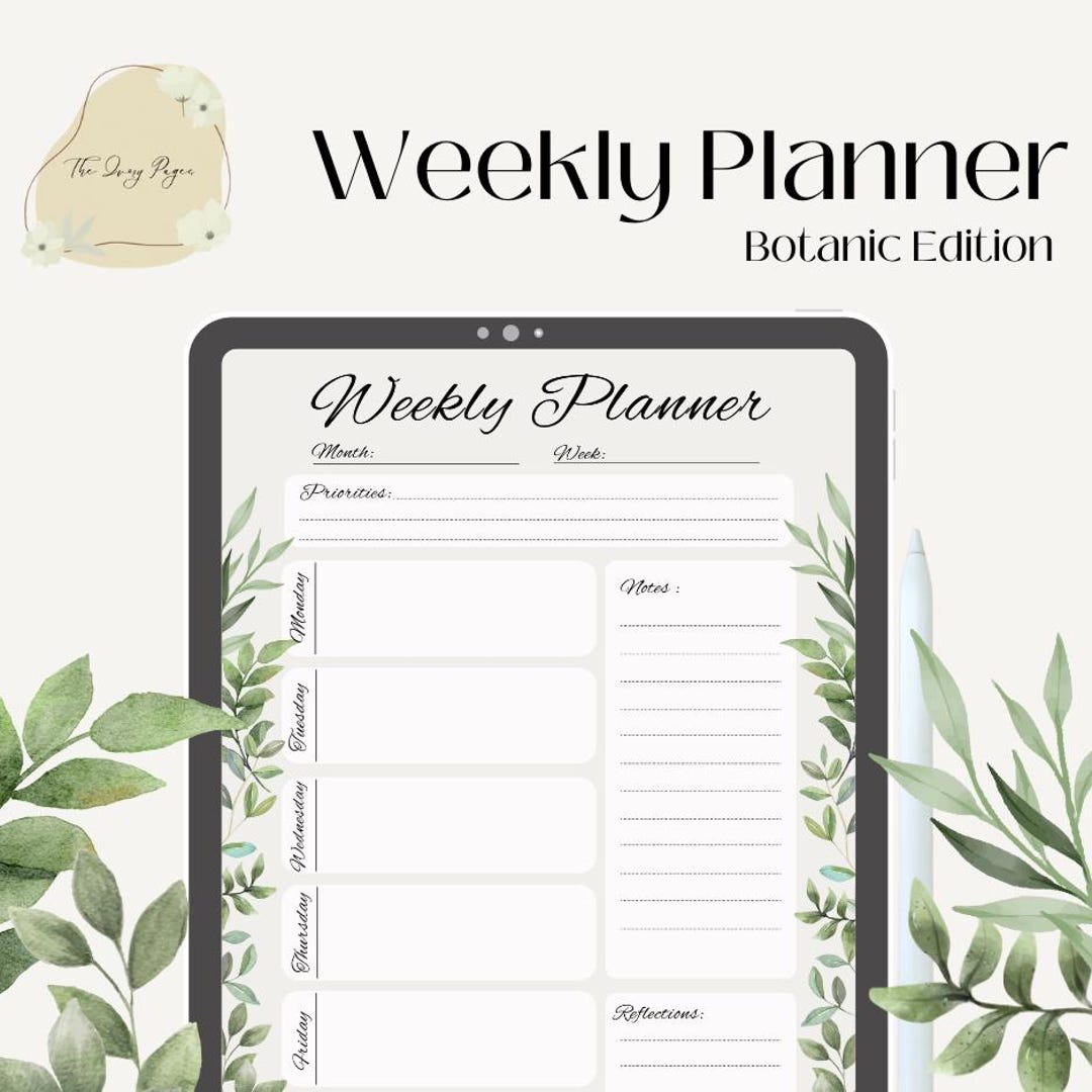 Botanic Edition Weekly Planner | Printable & Digital PDF | Goal Setting ...