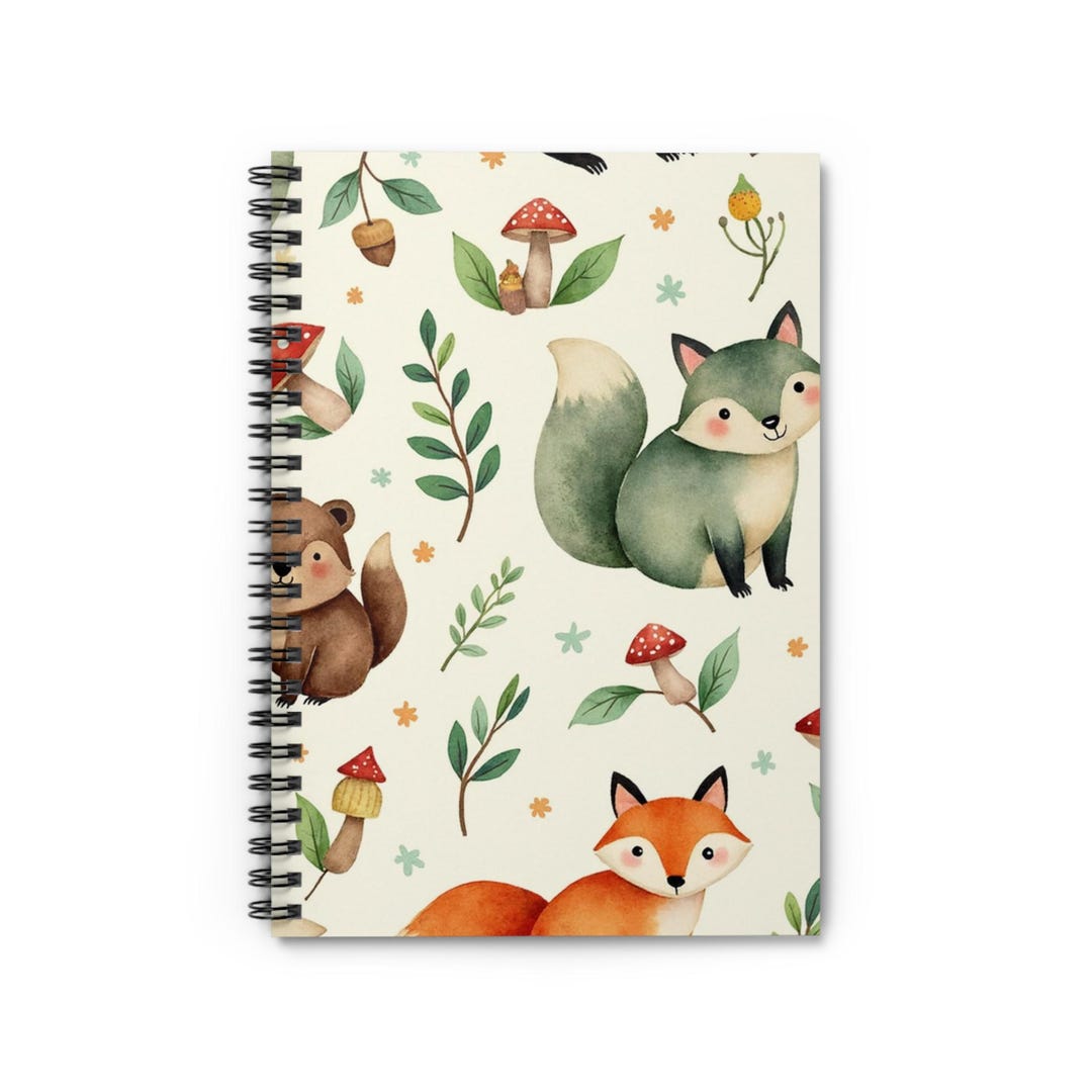 Whimsical Animal Spiral Notebook | Cute Fox and Bear Journal Nature ...