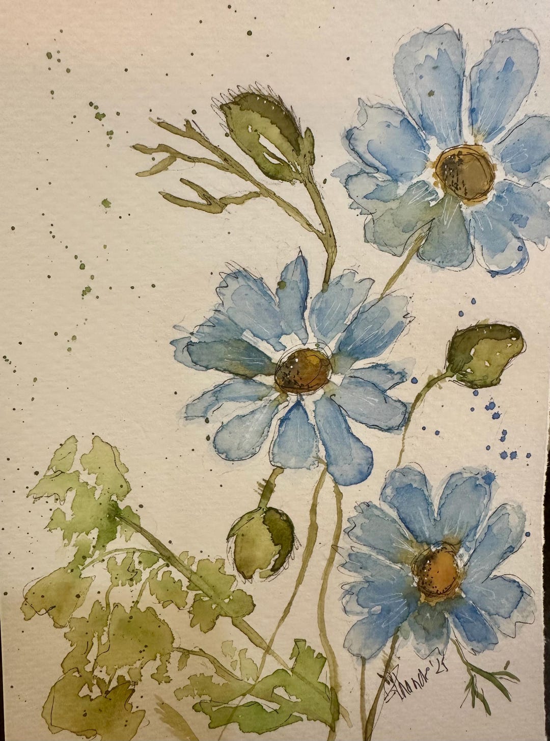 Watercolor Greeting Card of Blue Flowers - Etsy