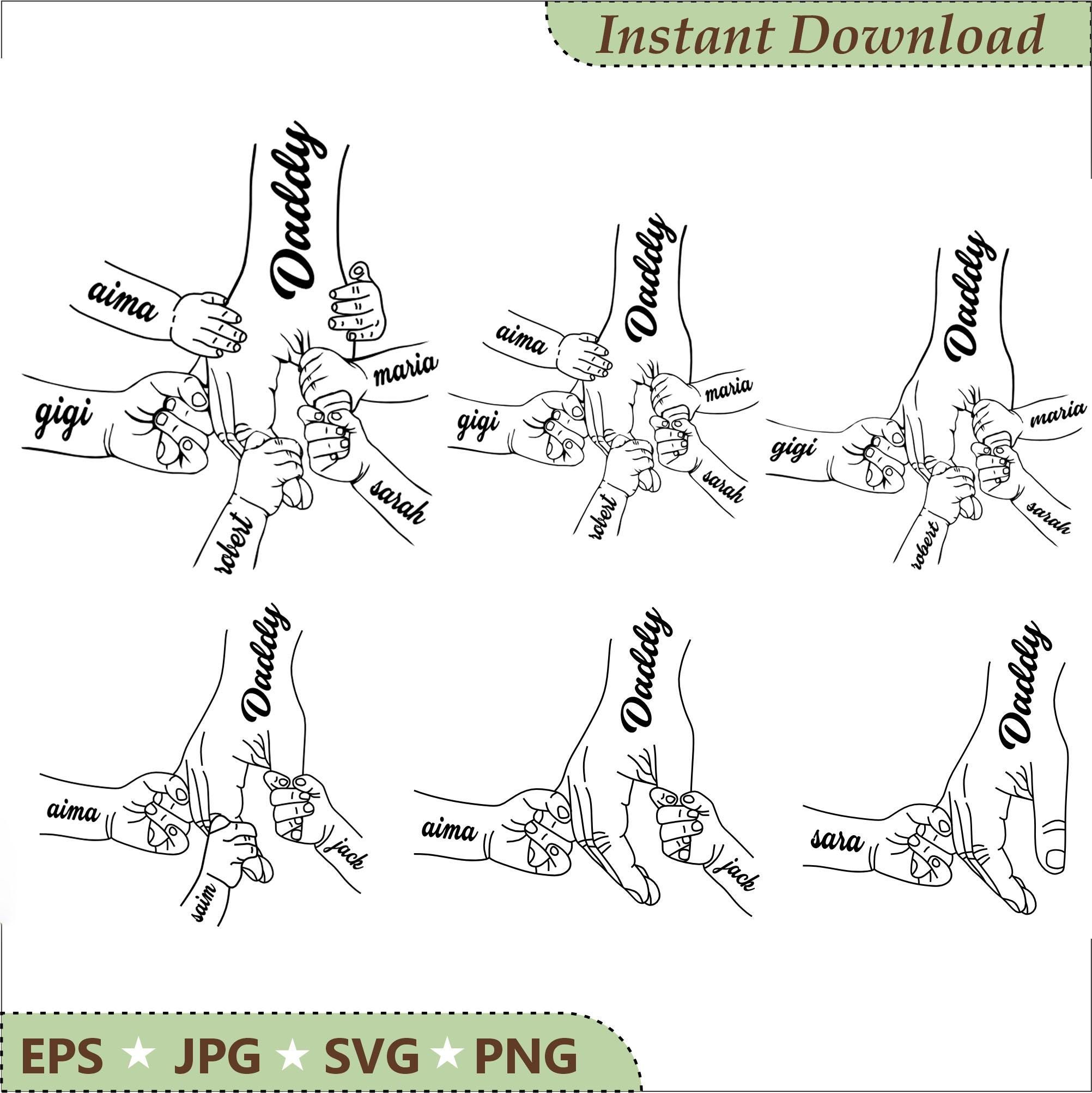 1-6 Hands Dad/grandpa and Childs Svg Png Bundle, Father's Day Digital ...