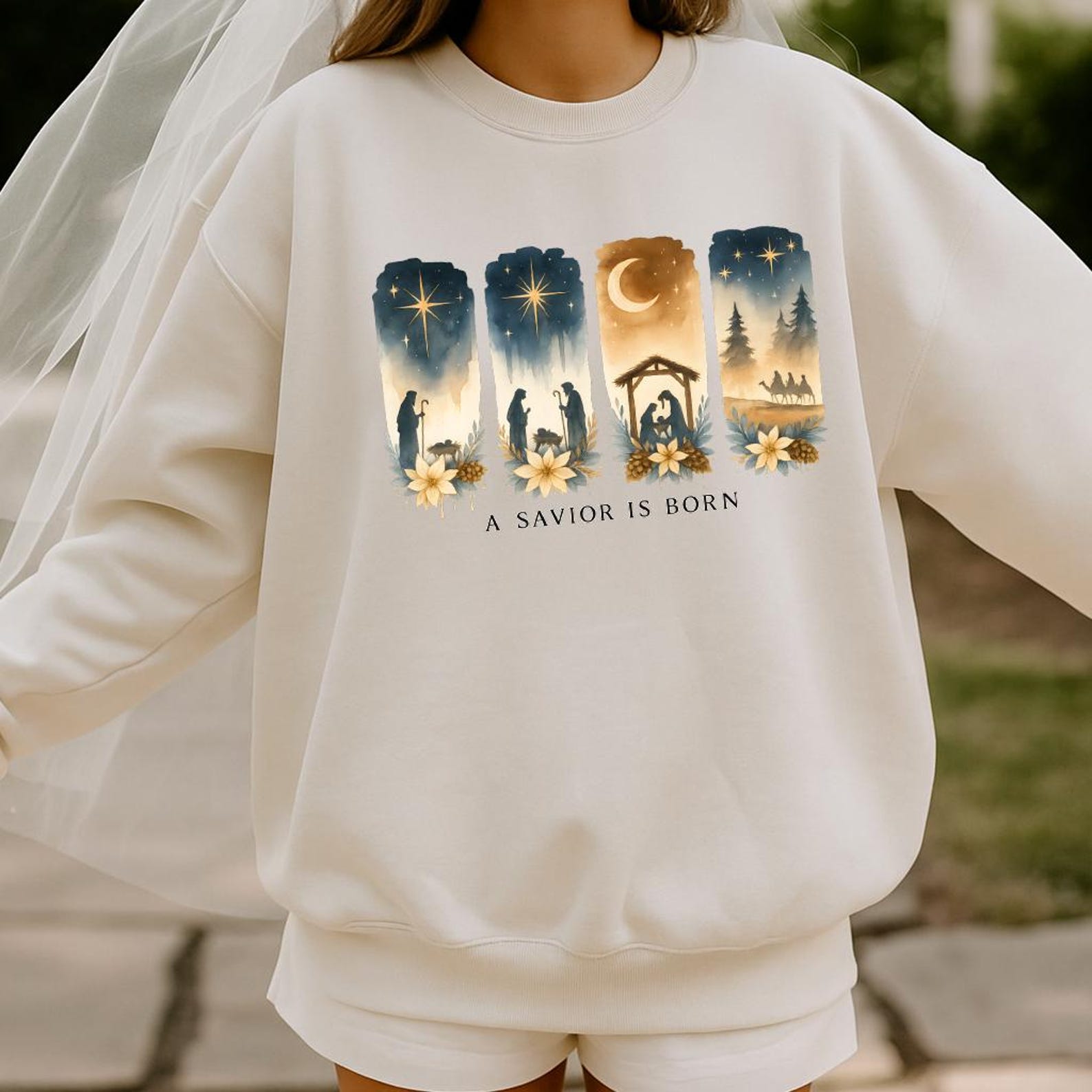 A Savior is Born PNG, Christmas Sublimation, Bow Nativity PNG ...