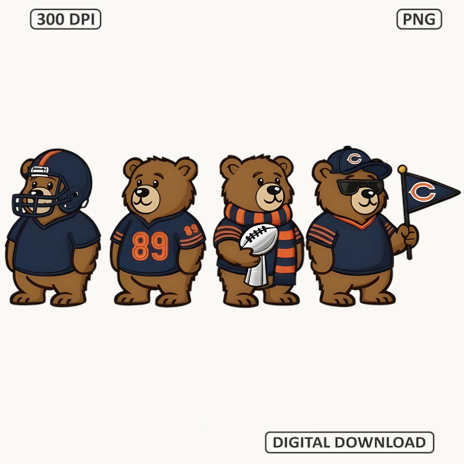 Cute Bears Chicago Football PNG, Retro Chicago Digital Design, Trendy ...
