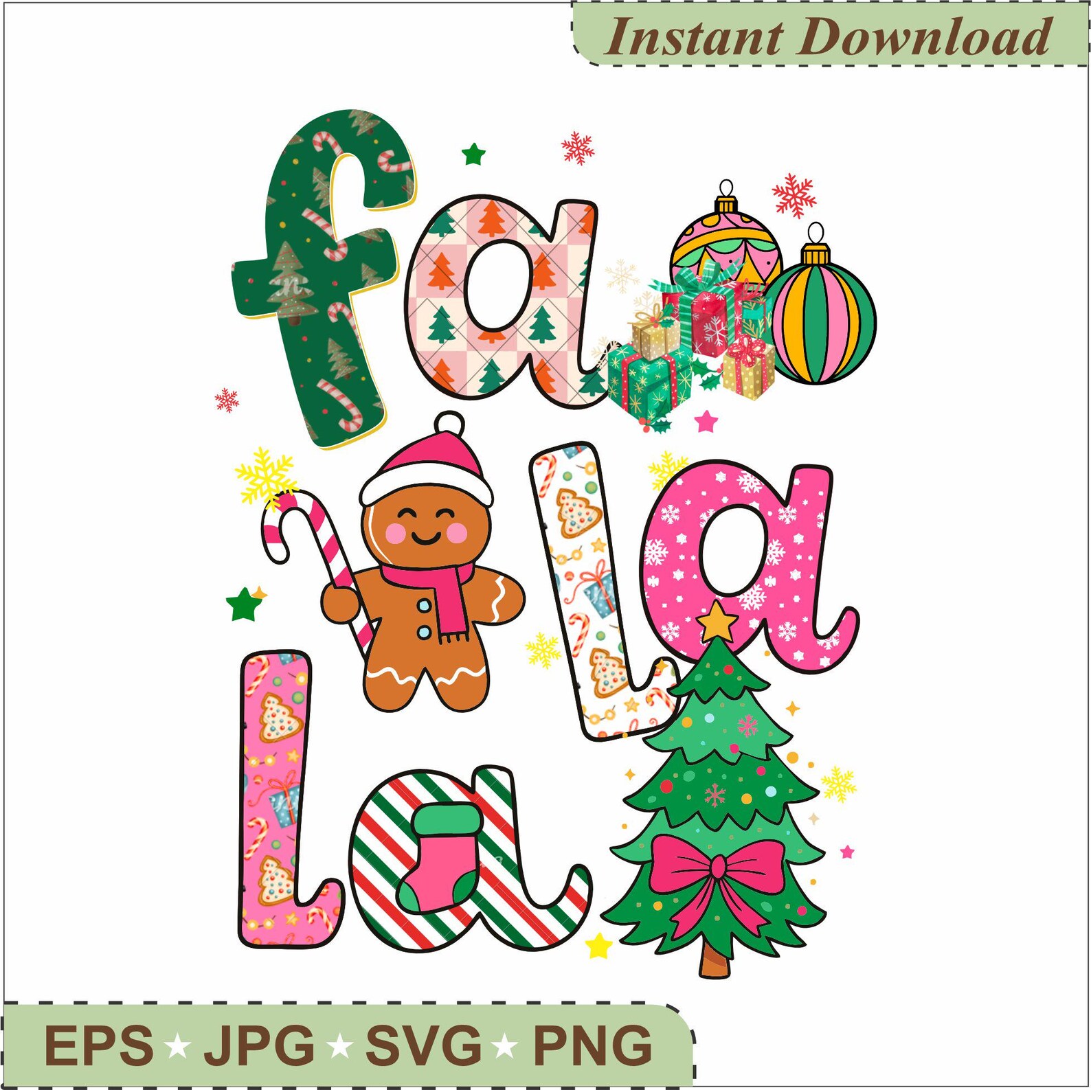 Falala Christmas Sublimation, Colorful Christmas Png, Preppy Christmas ...