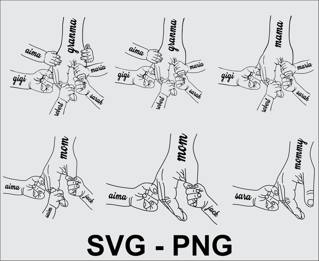 1-6 Hands Mom/grandma and Childs Svg Png Bundle, Mother's Day Digital ...