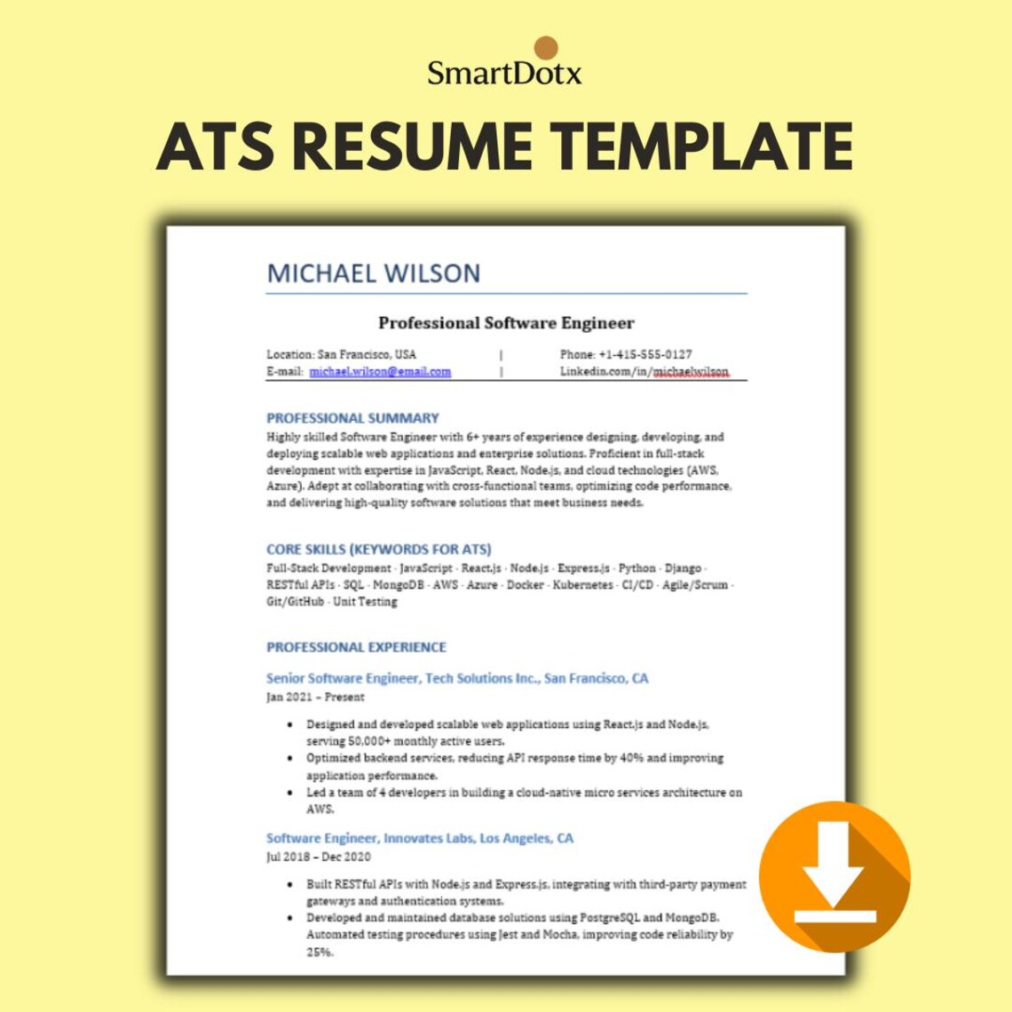 ATS Resume Template: Customizable CV for Word, Google Docs, Pages - Etsy