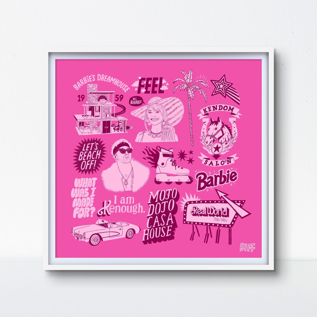 Barbie Movie Art Print, Barbie Poster, Hand Drawn Handmade | Mojo Dojo ...