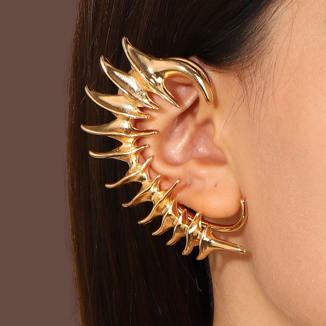 Gold Dragon Ear Cuff: No Piercing Elf Ear Clip, Gothic Fantasy Jewelry ...