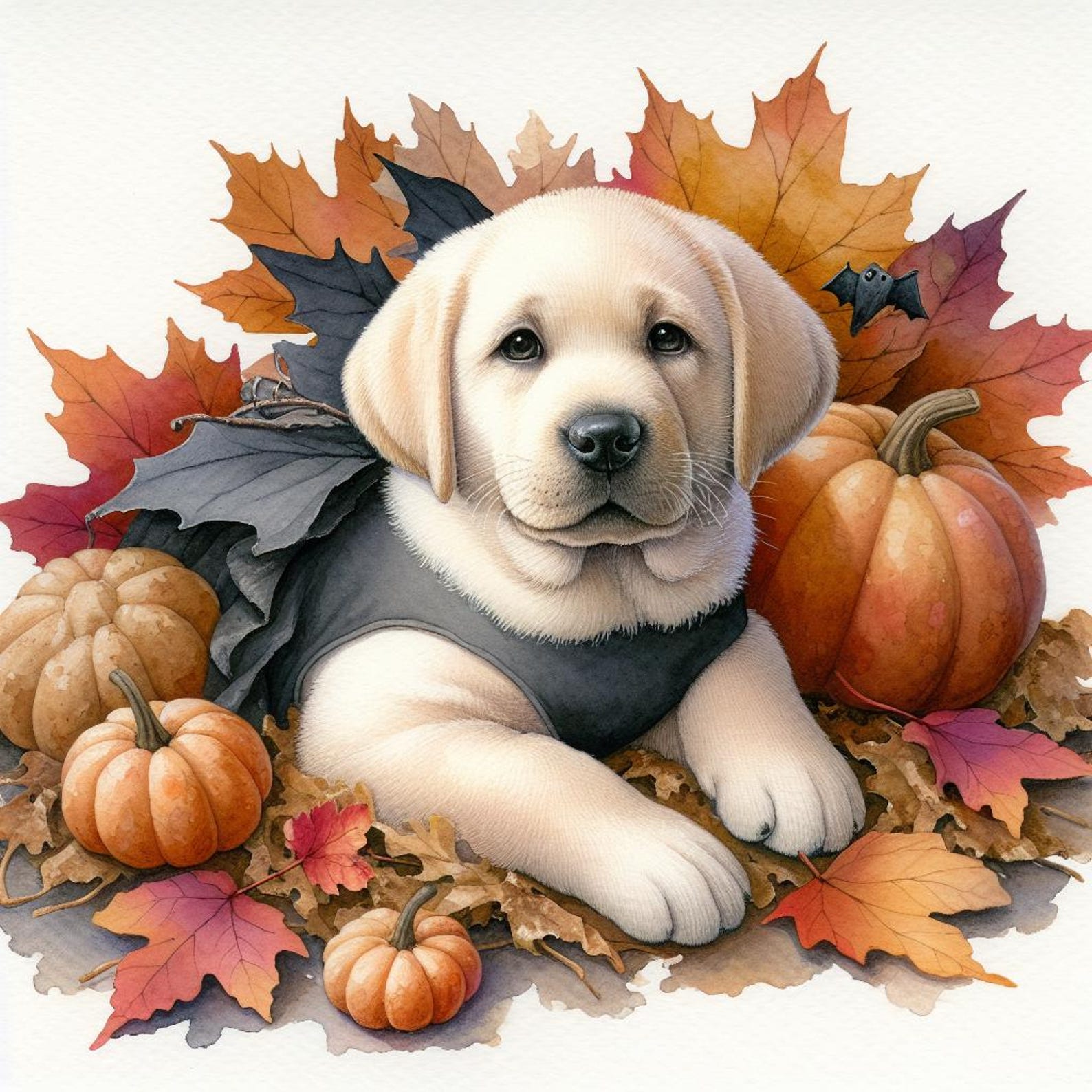 Halloween Puppy Digital PNG, Cute Labrador Dog, Autumn Leaves and ...