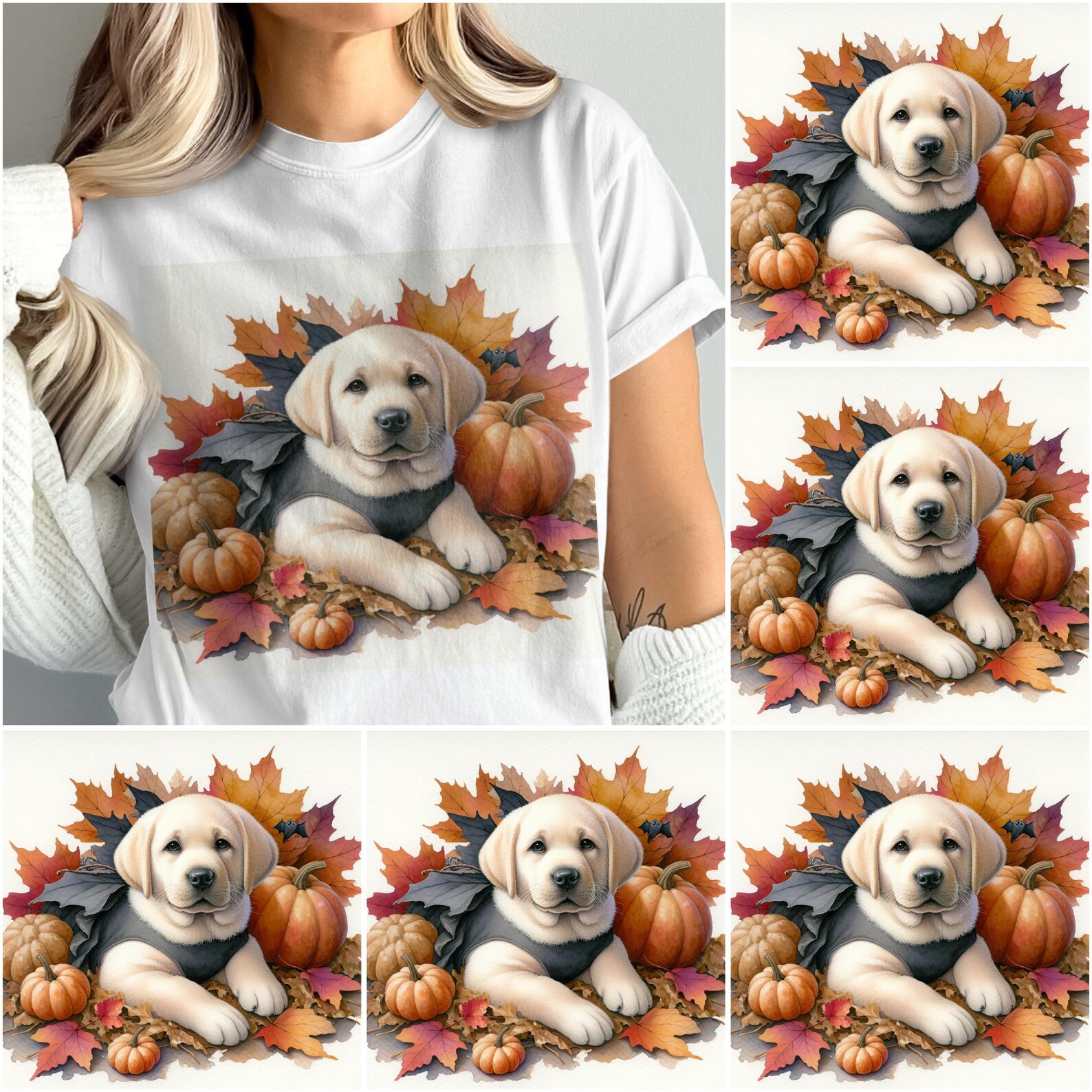 Halloween Puppy Digital PNG, Cute Labrador Dog, Autumn Leaves and ...