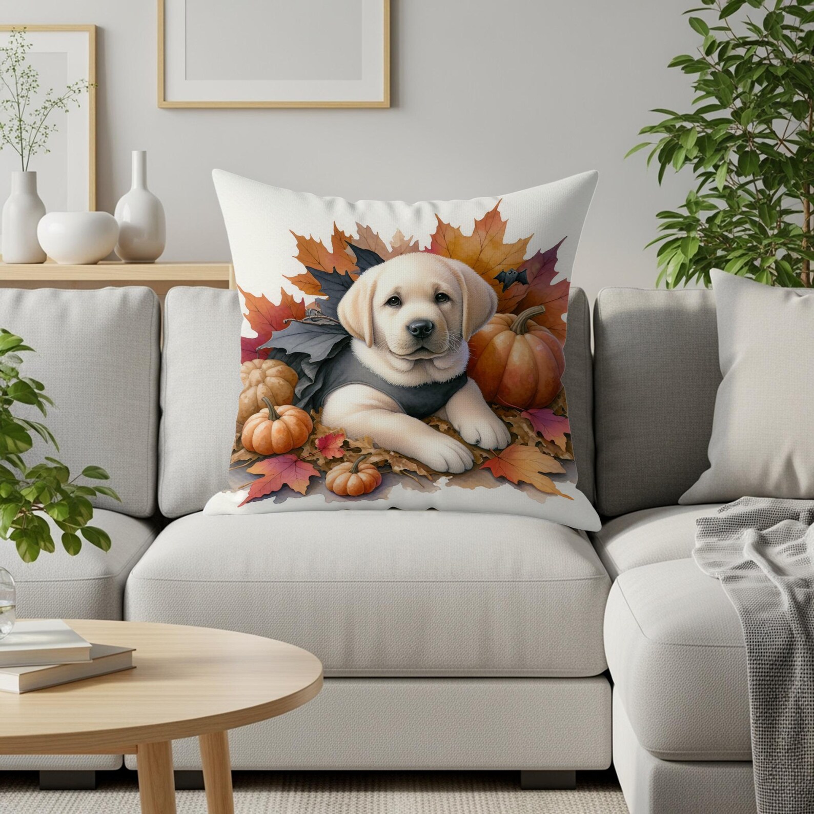Halloween Puppy Digital PNG, Cute Labrador Dog, Autumn Leaves and ...
