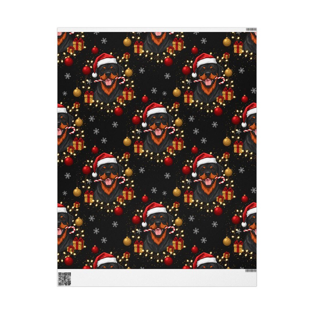 Rottweiler Christmas Wrapping Paper, Dog Holiday Gift Wrap, Festive ...