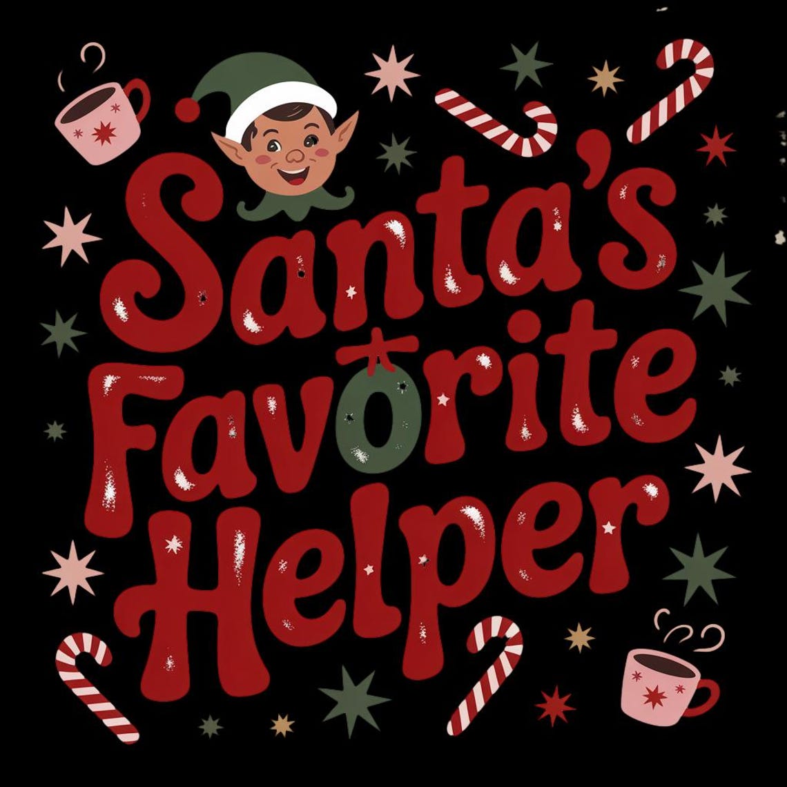 Santa's Favorite Helper Digital, Christmas Elf PNG, Retro Holiday ...