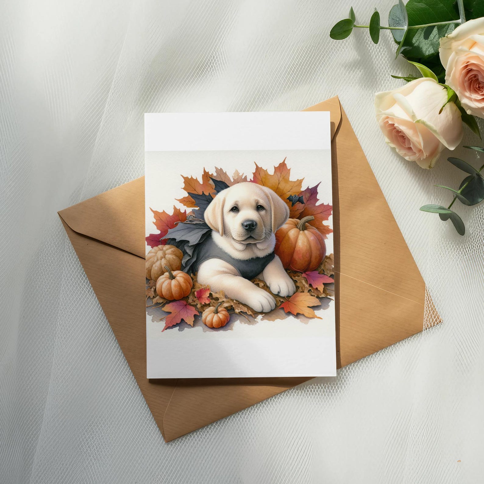 Halloween Puppy Digital PNG, Cute Labrador Dog, Autumn Leaves and ...