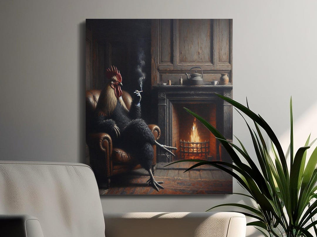 Rooster Smoking Wall Art, Funny Animal Print, Quirky Home Decor ...