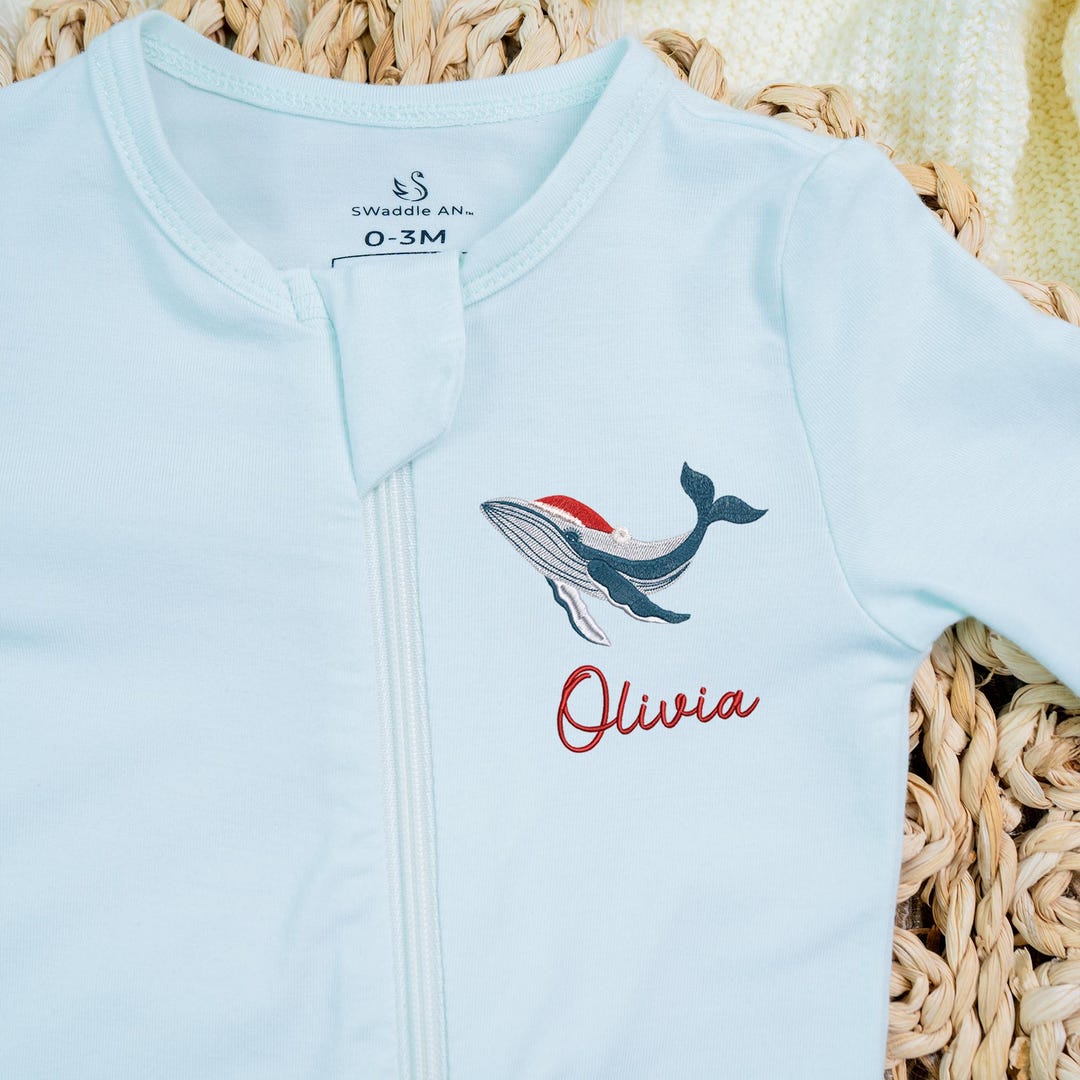 Personalized Embroidered Whale Baby Pajamas, Bamboo Sleep Bodysuit ...