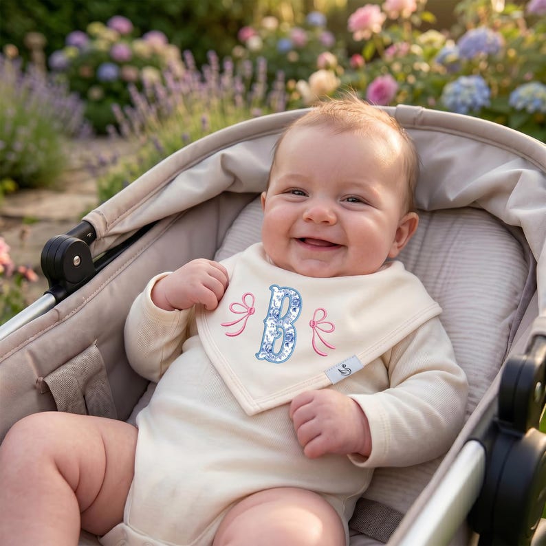 Personalized Embroidered Baby Bib, Baby Girl Monogram Bib Burp, Bow ...