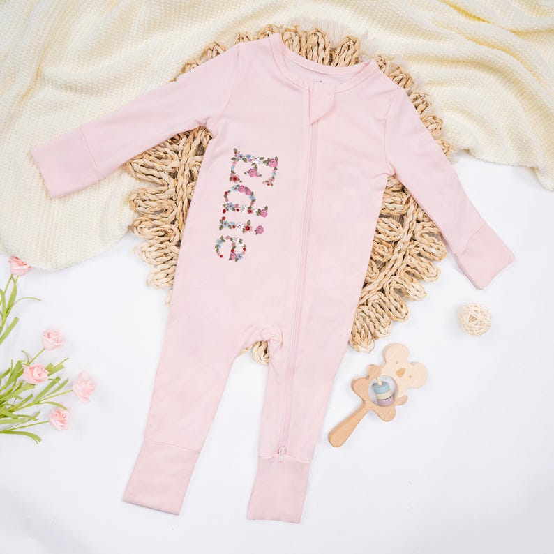 Personalized Embroidered Baby Pajamas, Boho Baby Pajamas, Floral Baby ...
