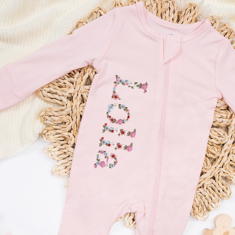 Personalized Embroidered Baby Pajamas, Boho Baby Pajamas, Floral Baby ...