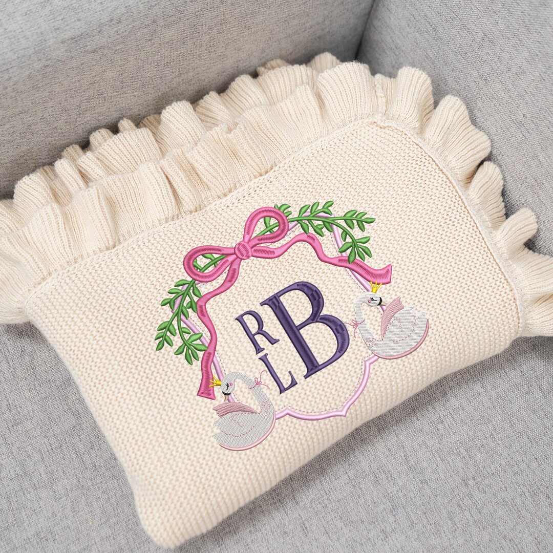 Personalized Swan Baby Blanket: Embroidered Floral Monogram, 100% ...