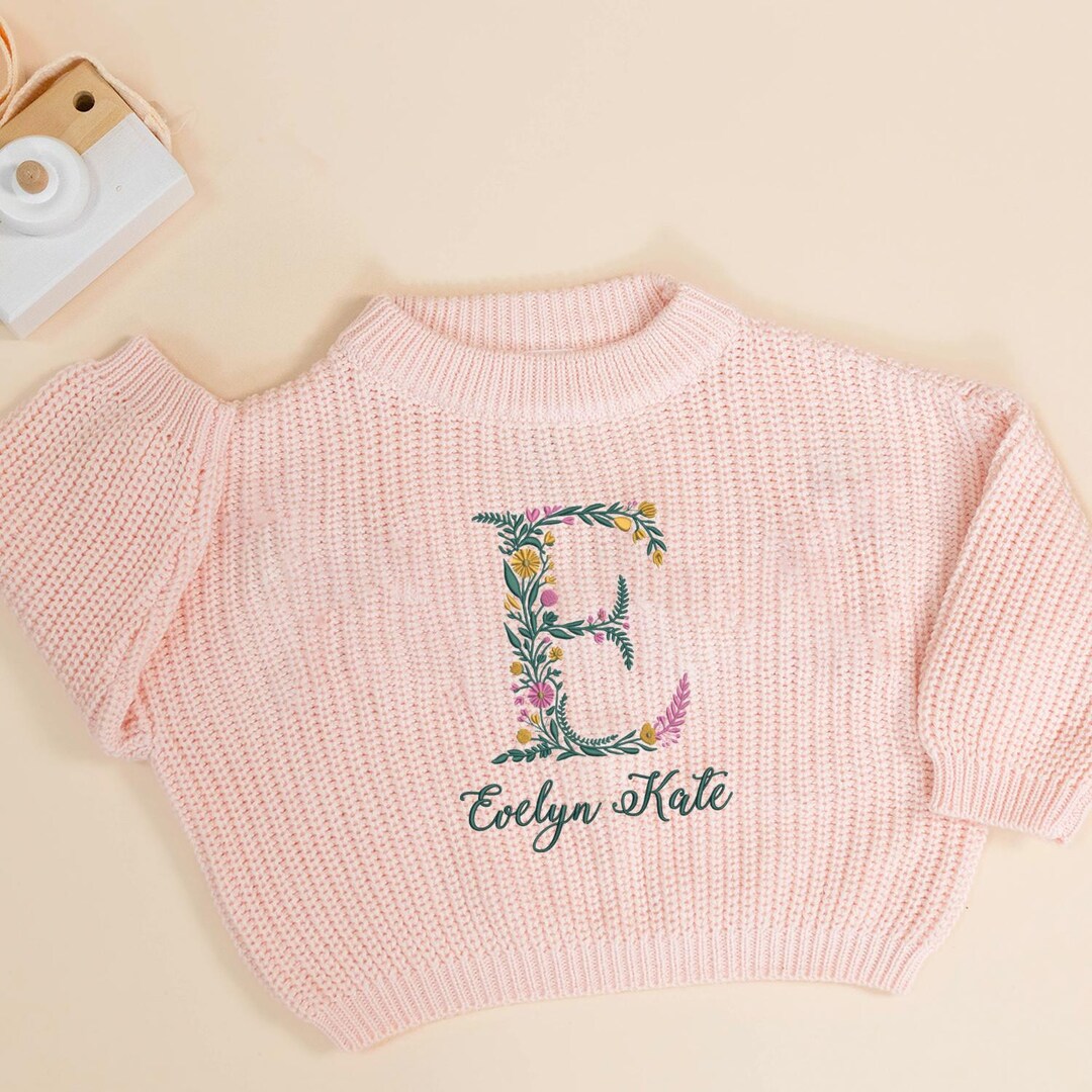 Personalized Baby Sweater, Custom Embroidered Floral Baby Knit Sweater ...