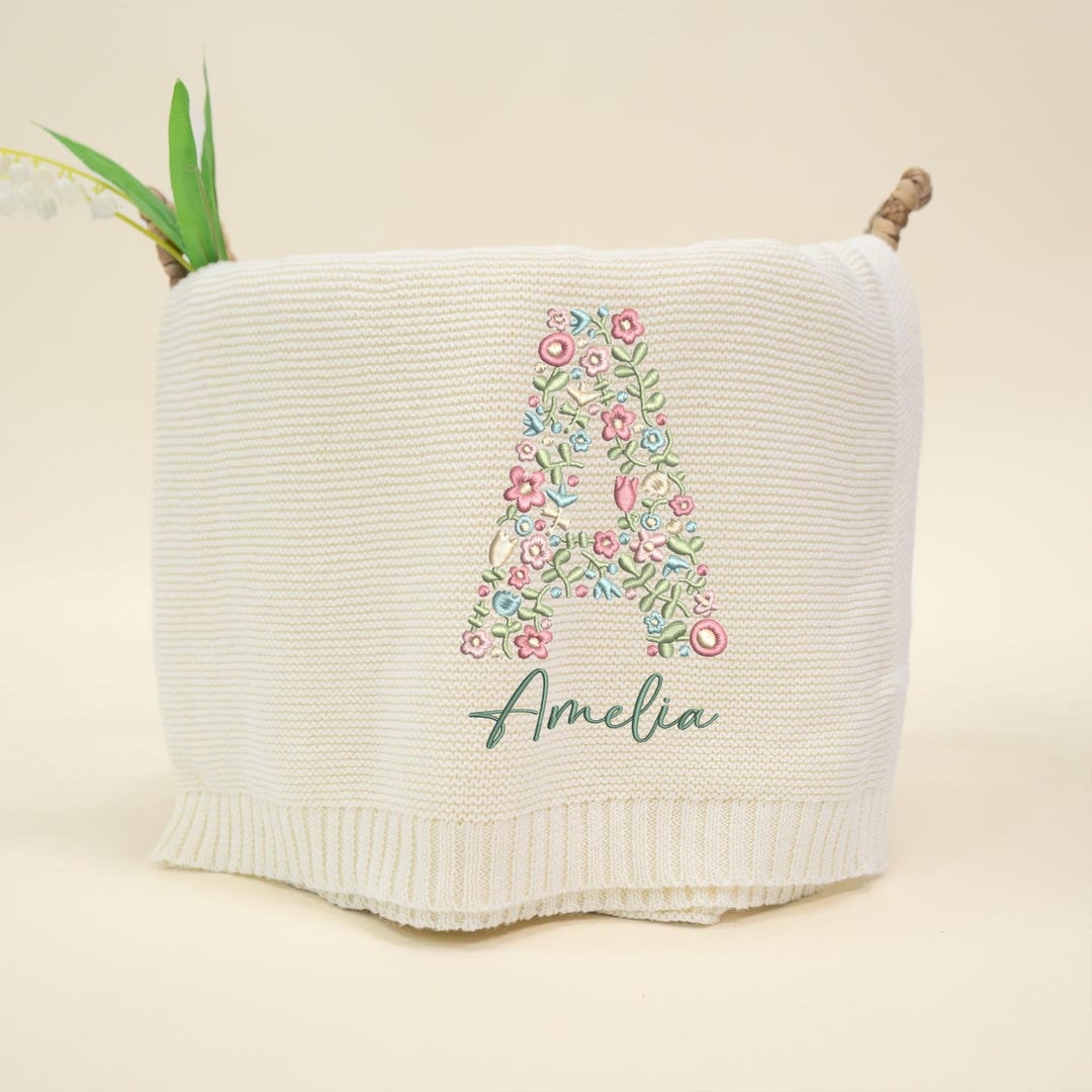 Personalized Baby Blanket, Monogram Initials Baby Name Blanket, Floral ...
