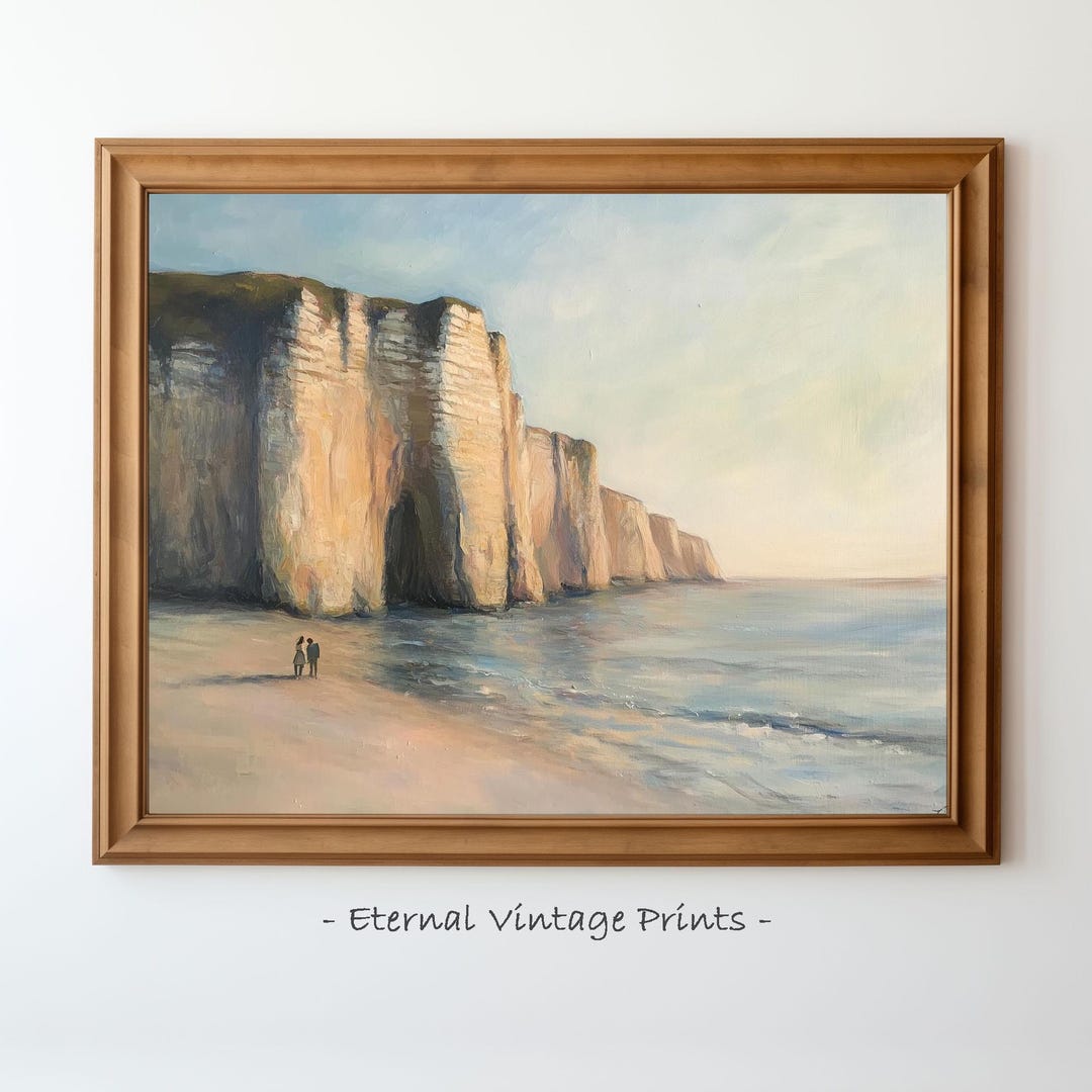 Etretat Cliffs - Normandy Beach Wall Art, Printable Antique Coastal ...