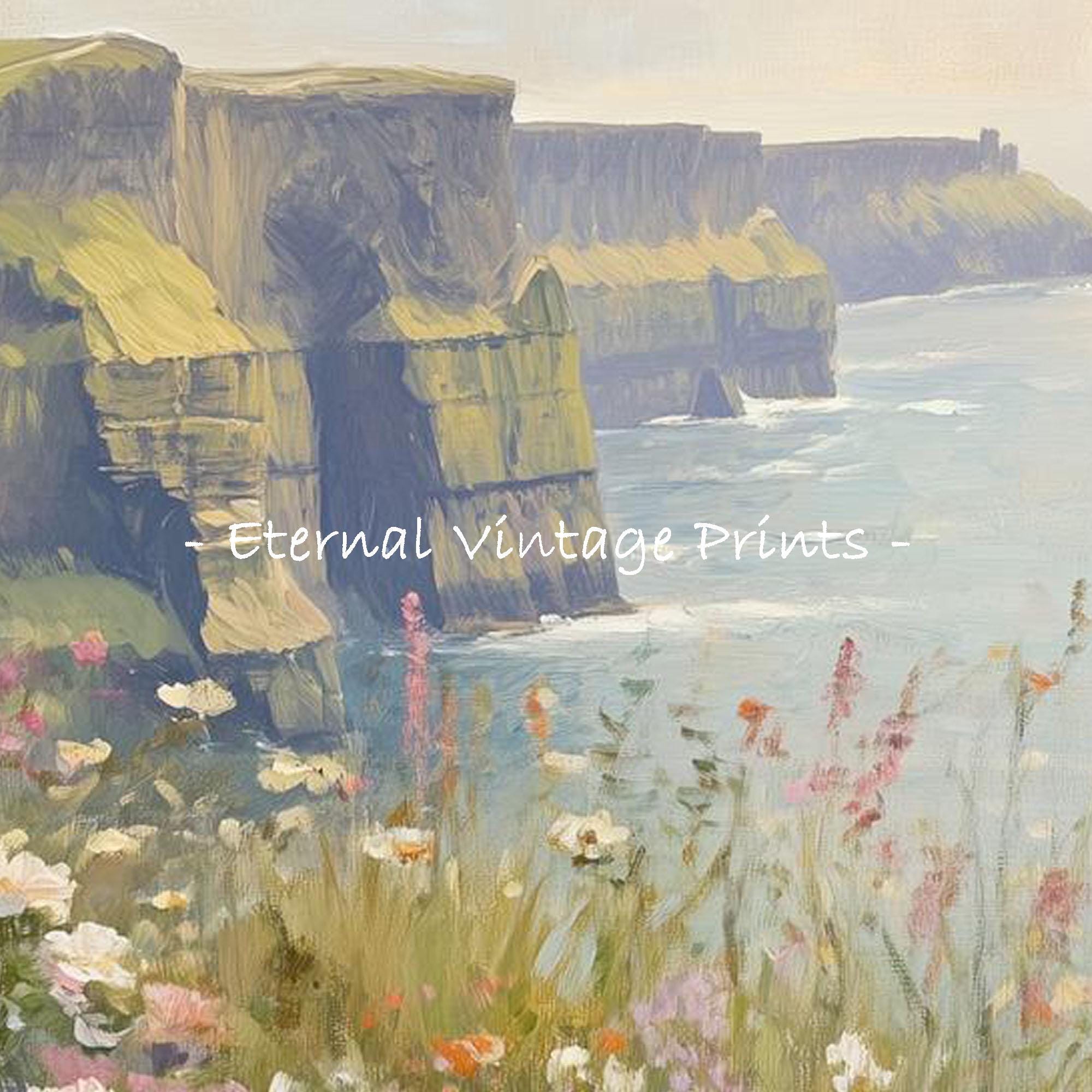 Cliffs of Moher Print, Antique Ireland Oil Painting Print, Digital ...