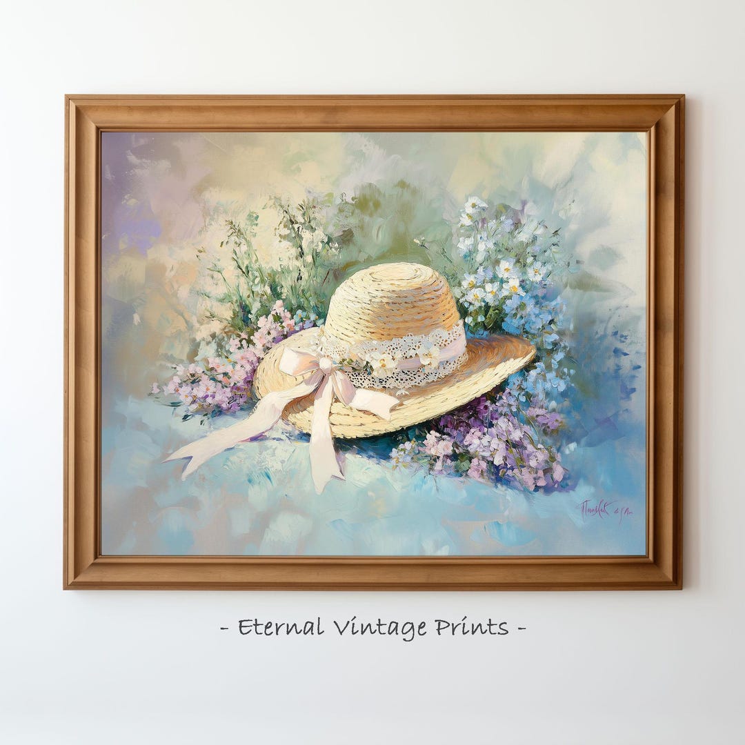 French Impressionist Flower Art Print | Pastel Wildflowers & Summer Hat ...