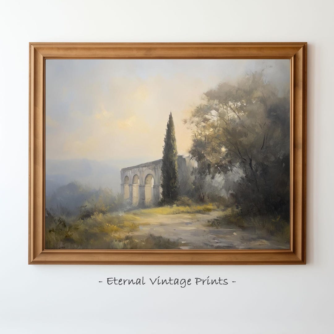 Romantic French Countryside Aqueduct Artwork, Antique Oil Painting ...