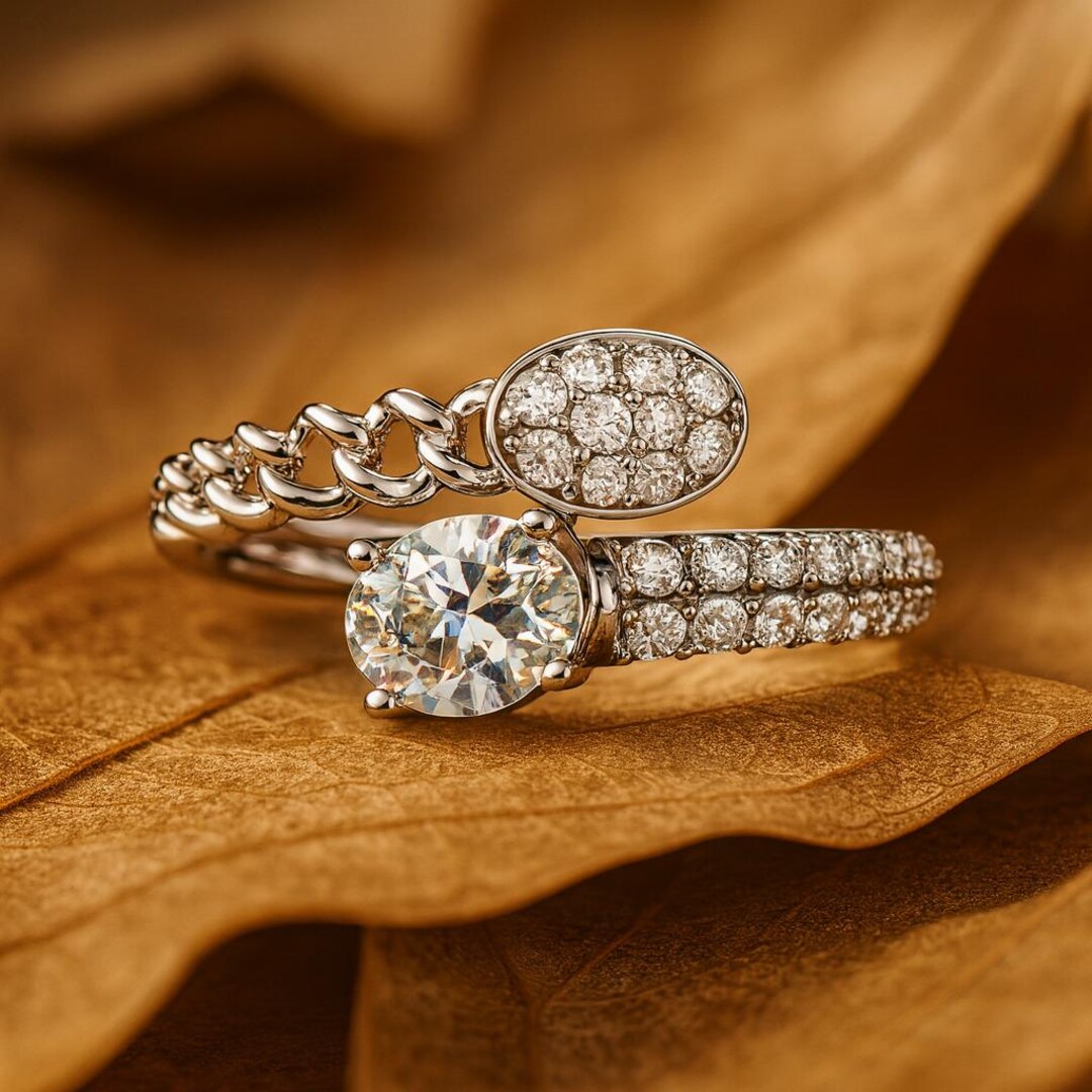 Oval Lab Grown Diamond Chain Link Bridal Set, Pave Wedding Ring - Etsy