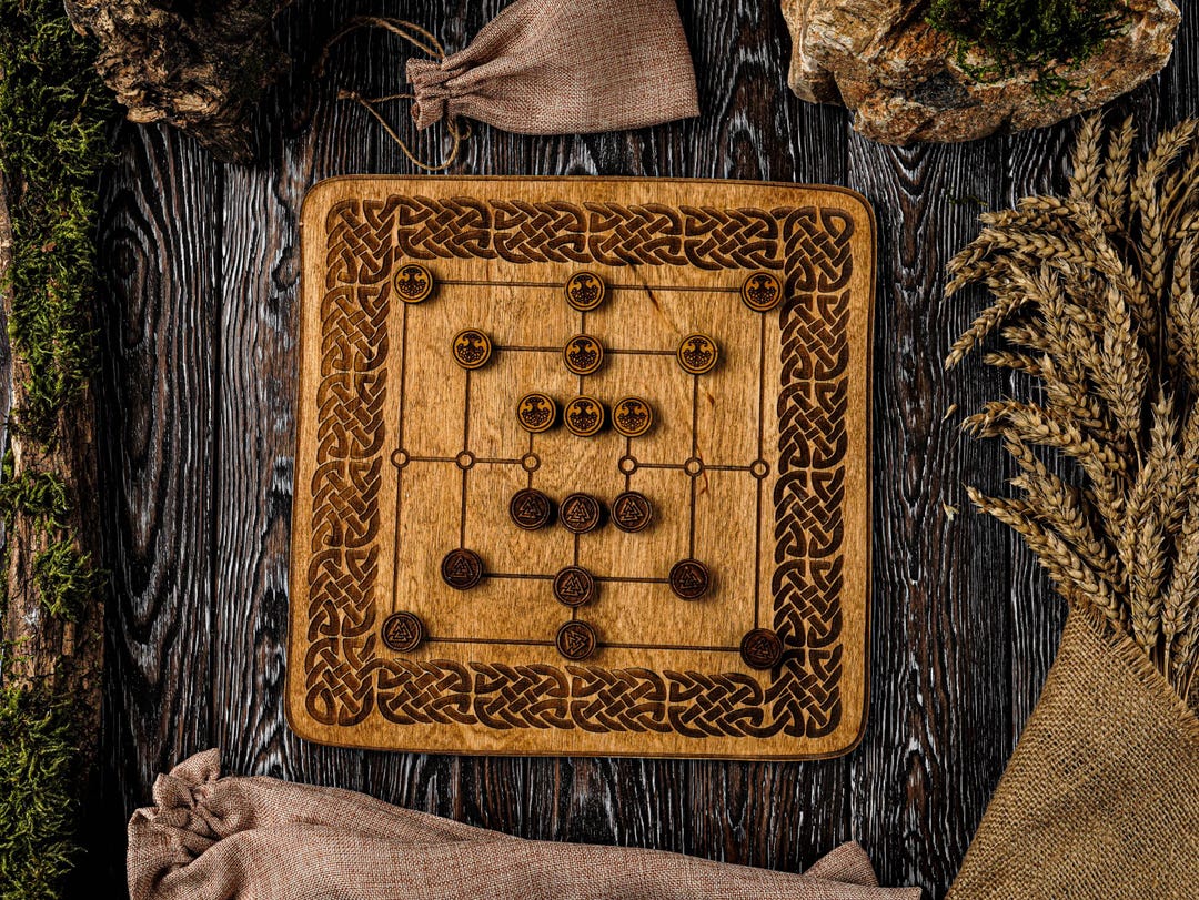 Nine Mans Morris Wooden Game, Mill Board Game, Strategy Board Game ...