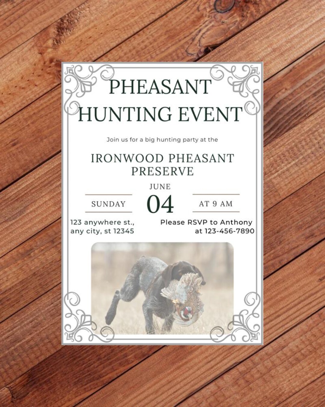 Editable Pheasant Hunting Invitation | Rustic Wild Game Dinner ...