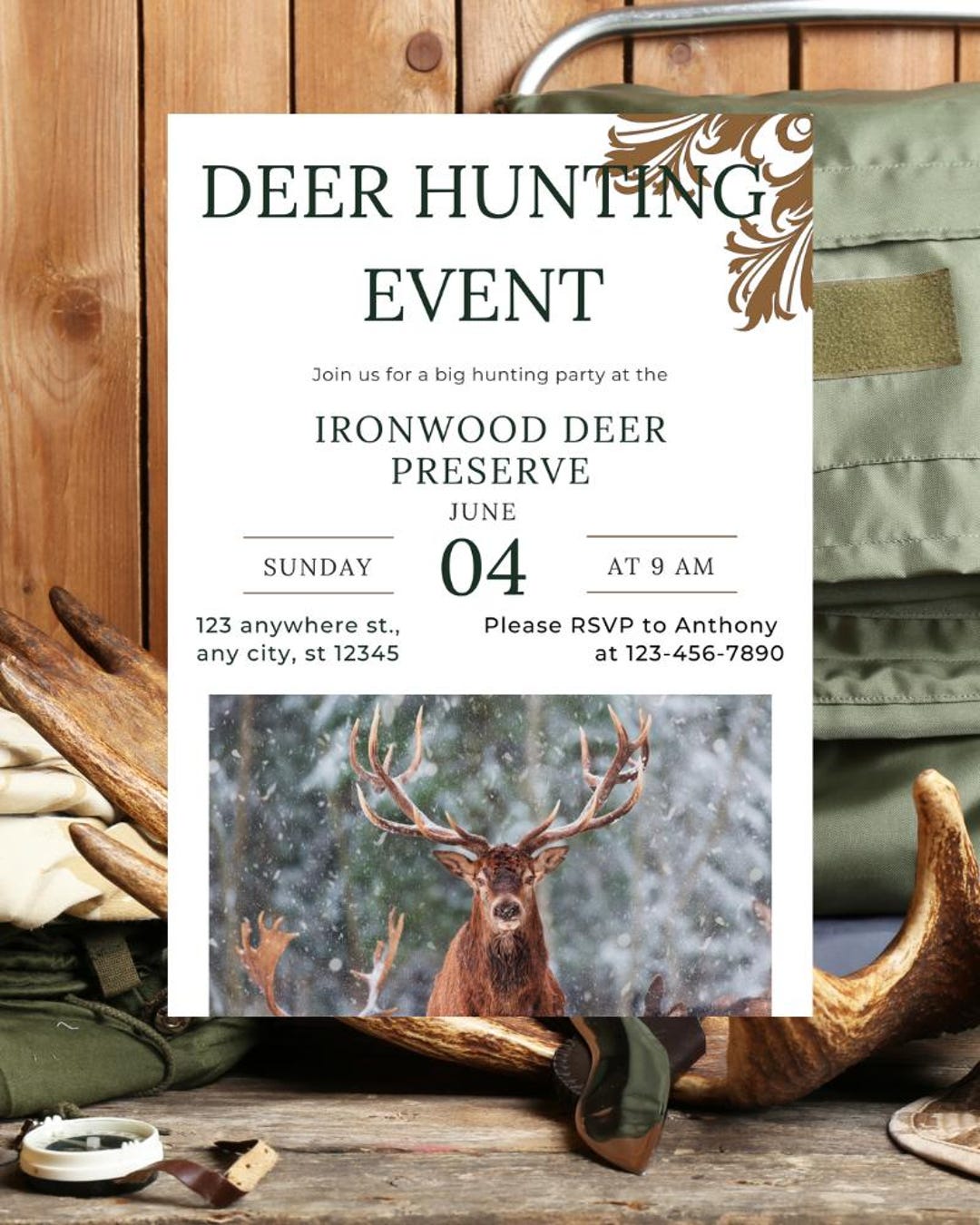 Deer Hunting Invitation Template | Editable Printable Hunting Event ...