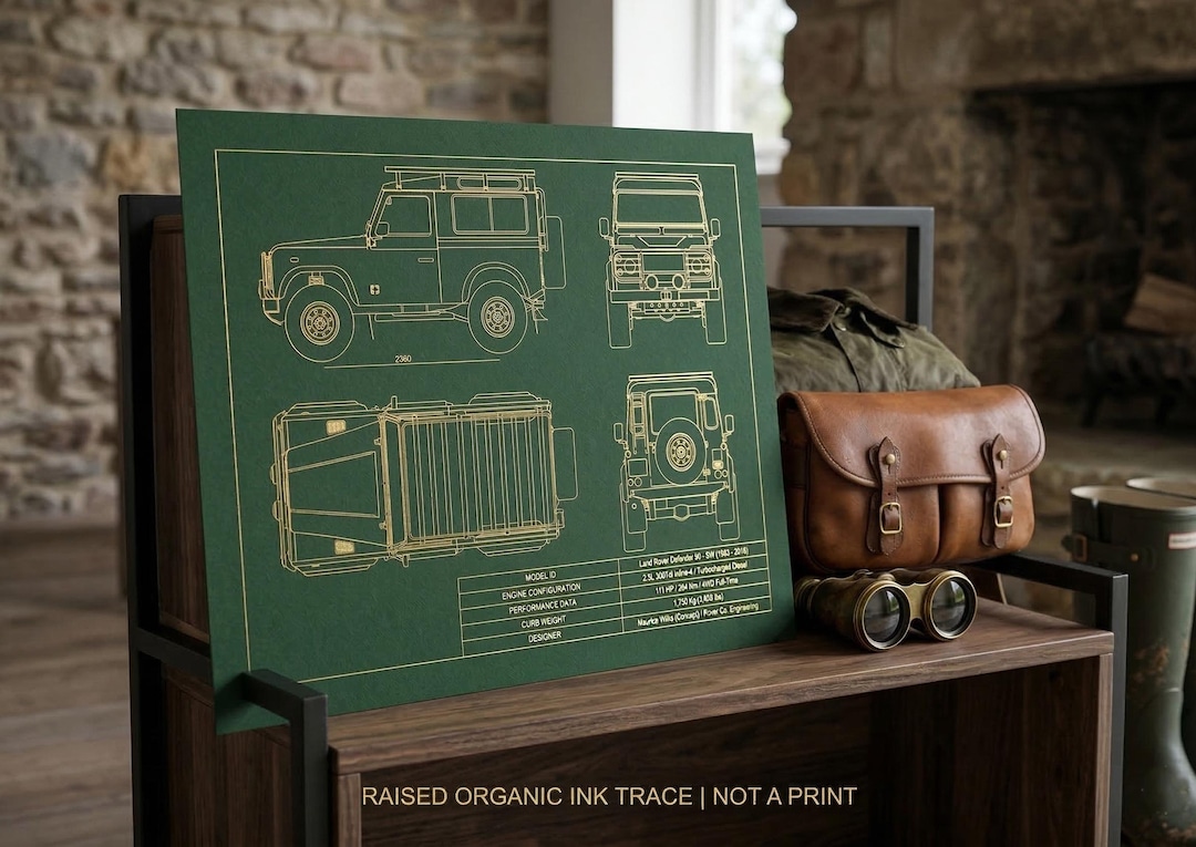 Land Rover Defender 90 Technical Drawing - Real Ink Pen Plotter Art ...