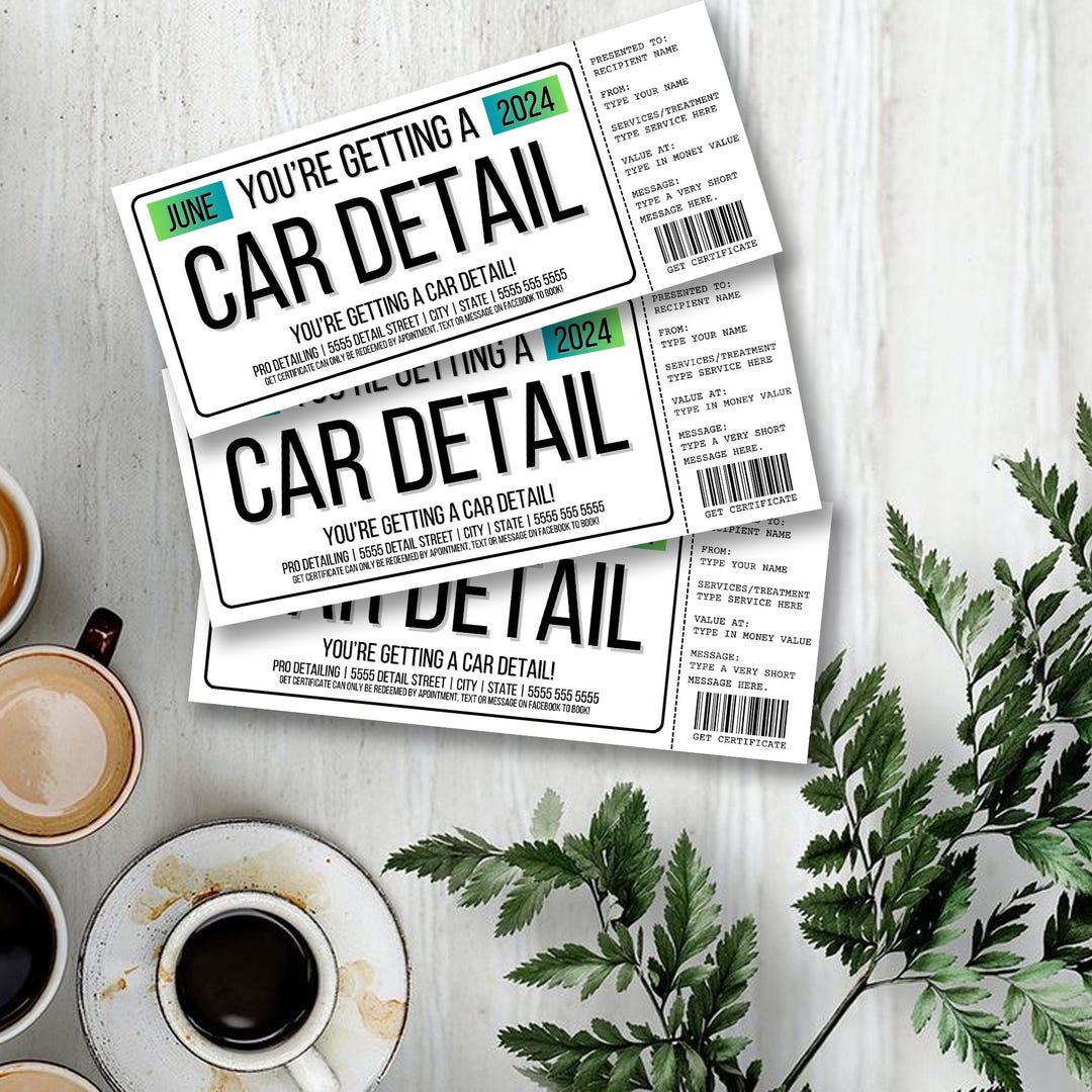 Car Detail Gift Certificate Printable Voucher Coupon | Personalized ...