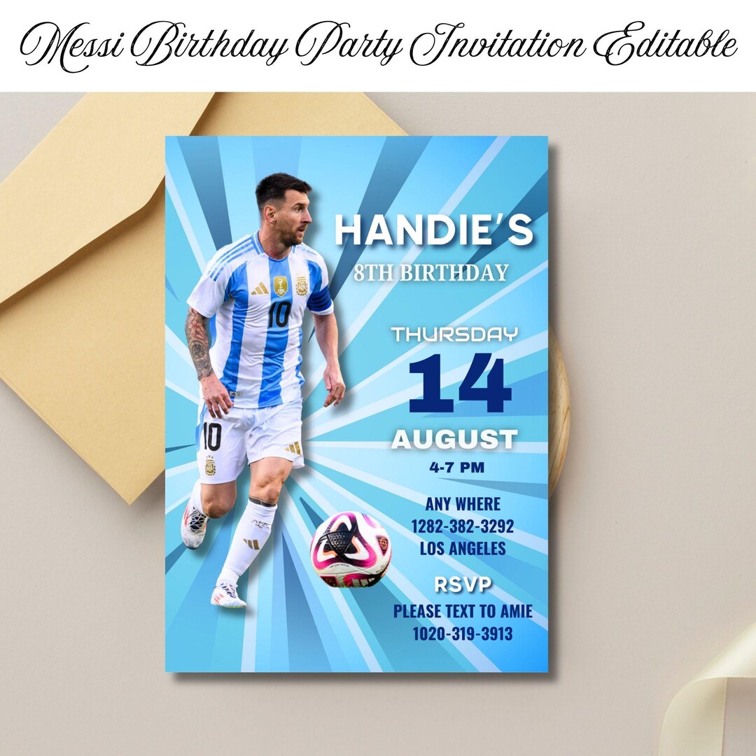 Messi Birthday Party Invitation | Football-themed Invitation ...