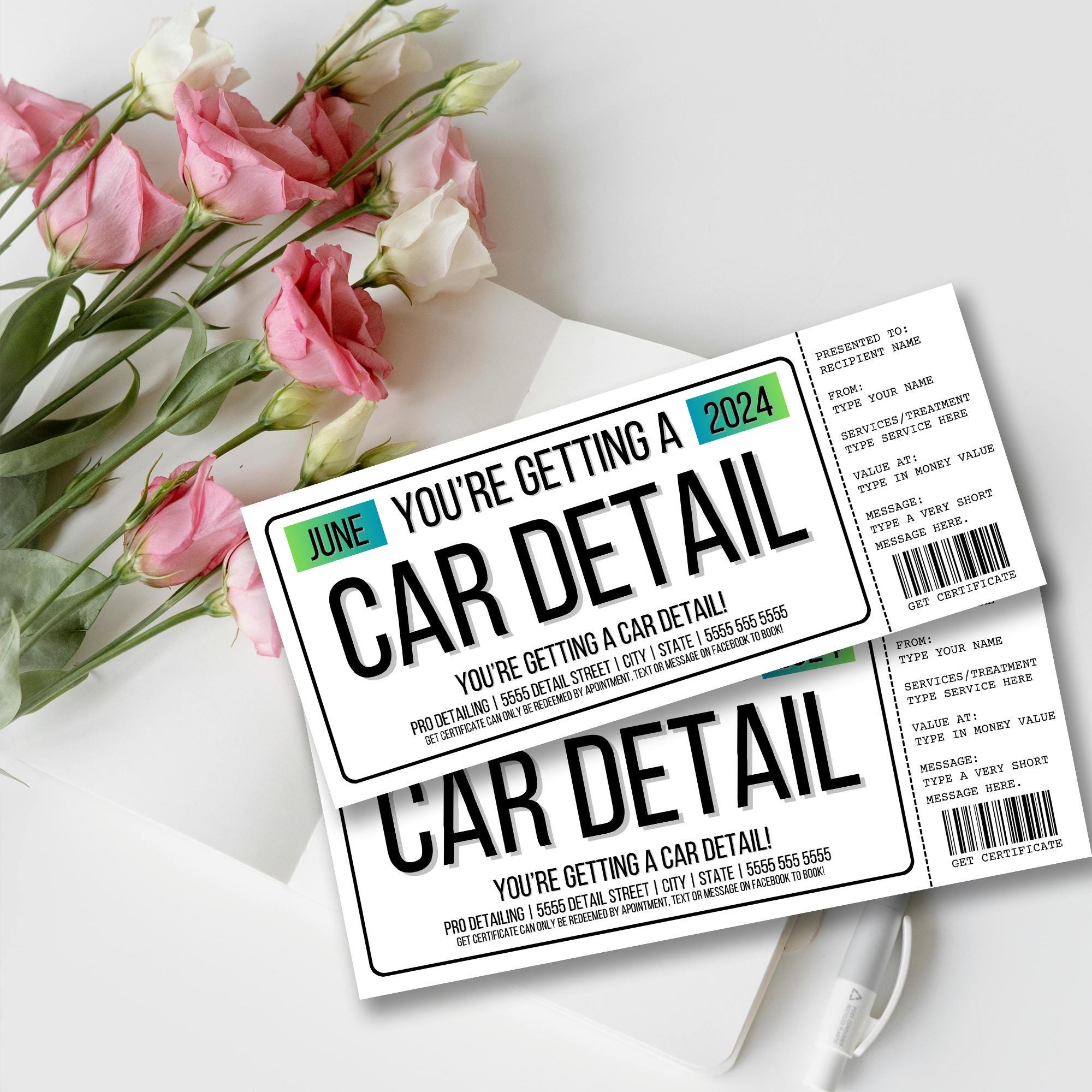 Car Detail Gift Certificate Printable Voucher Coupon | Personalized ...