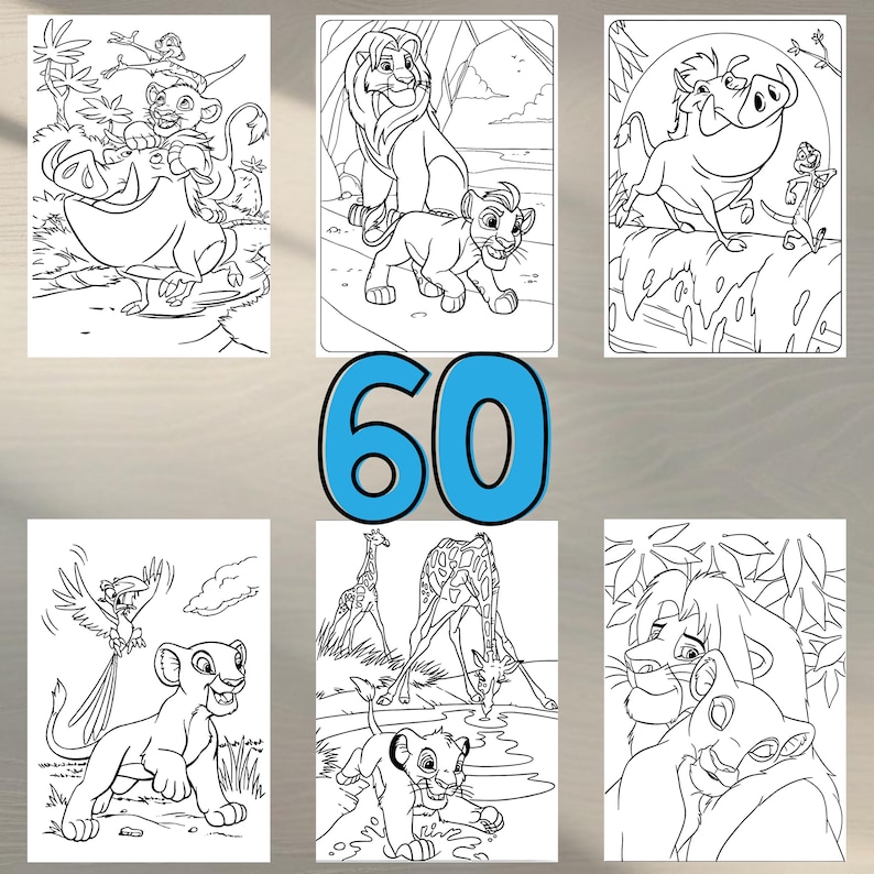60 Pages Lion King Coloring Book | Digital Download | Coloring Pages ...
