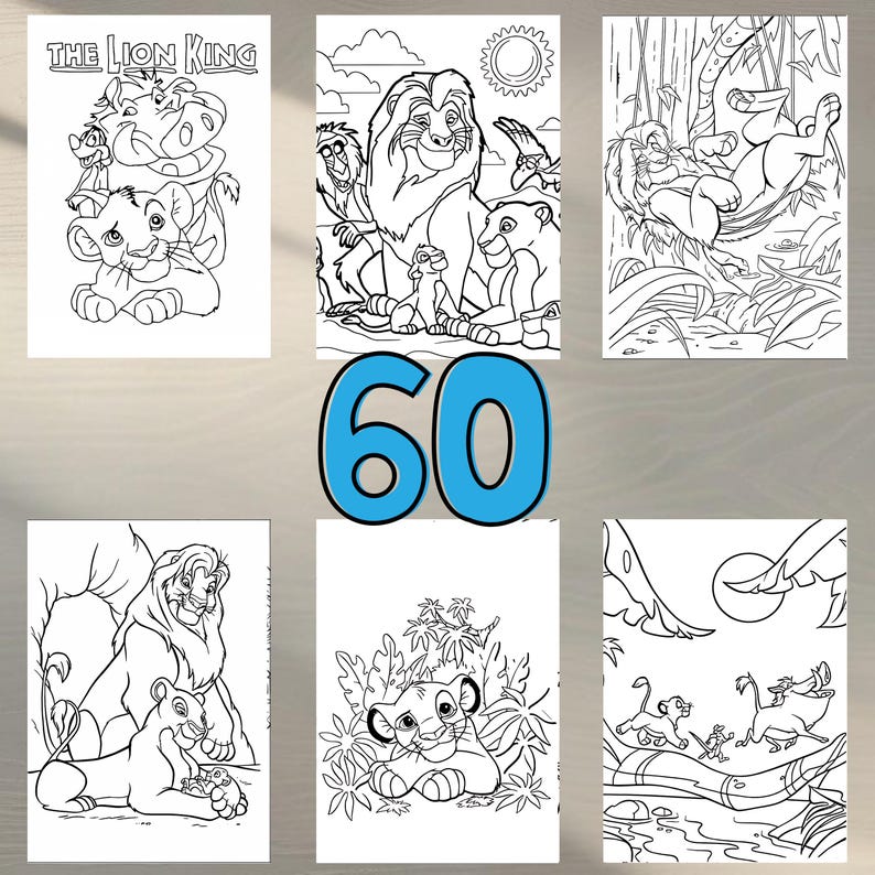 60 Pages Lion King Coloring Book | Digital Download | Coloring Pages ...