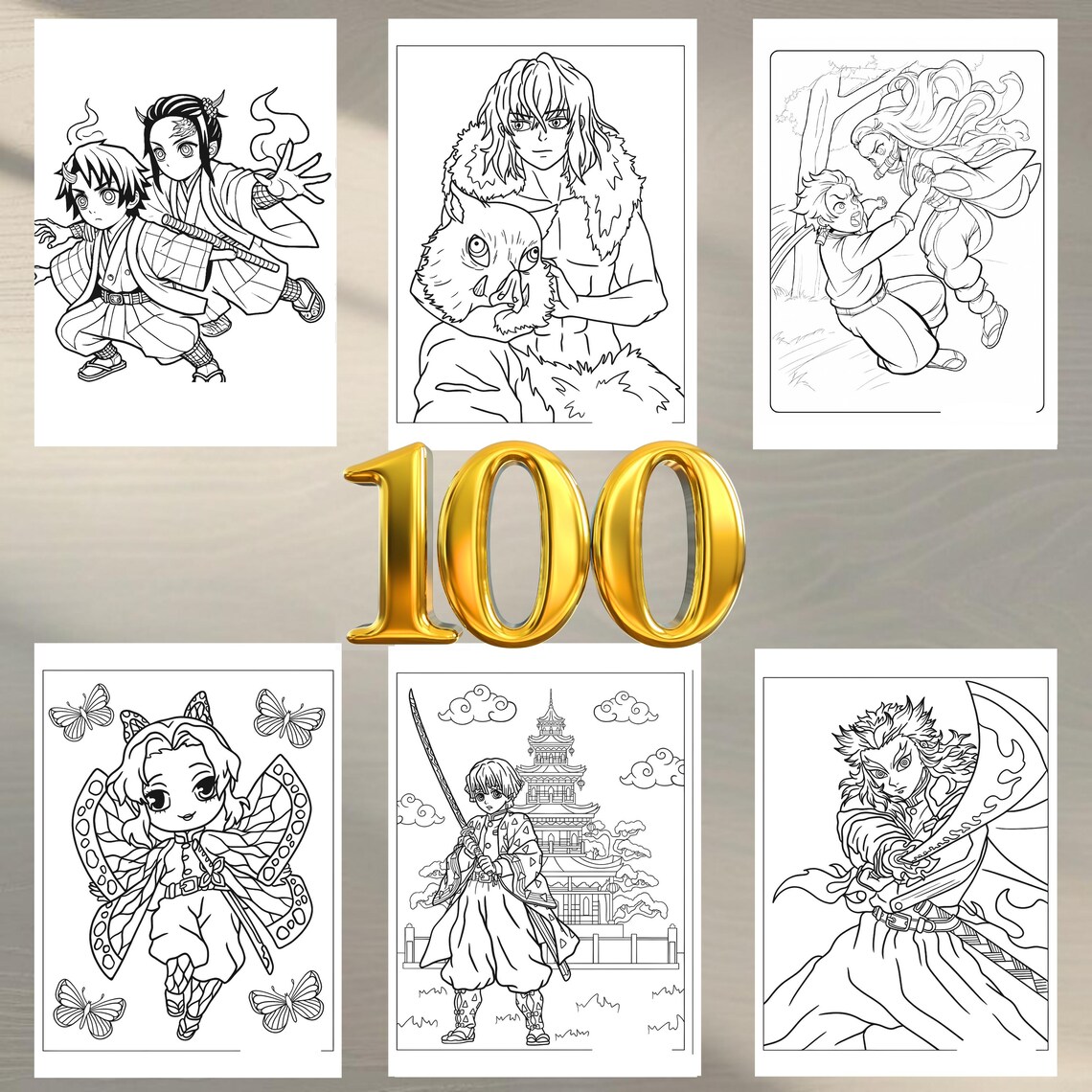 Demon Slayer Coloring Book | 100 Pages Fun Activity (digital Download ...