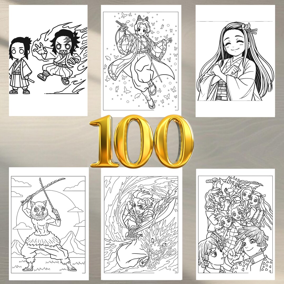Demon Slayer Coloring Book | 100 Pages Fun Activity (digital Download ...