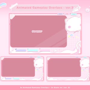 Animated Pink Cat Stream Overlay – Kawaii Vtuber Twitch Assets (digital ...