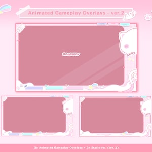 Animated Pink Cat Stream Overlay – Kawaii Vtuber Twitch Assets (digital ...