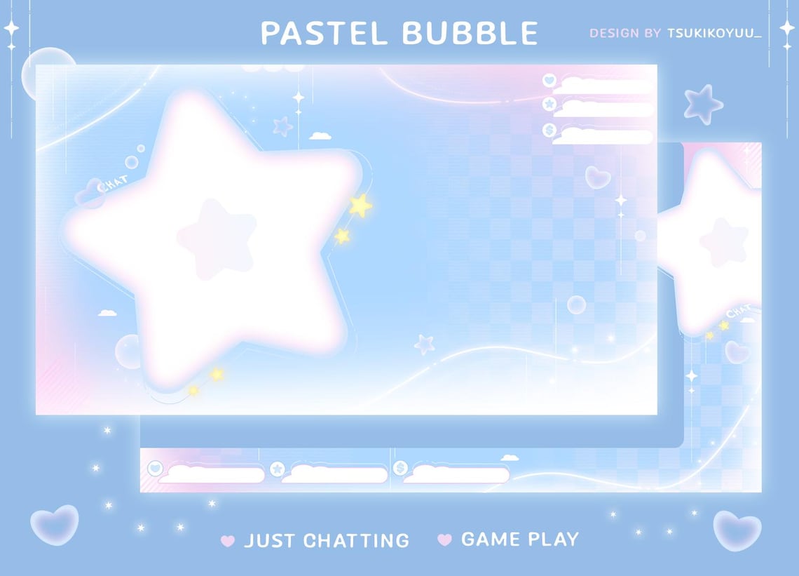 Pastel Bubble Stream Overlay – Cute Kawaii Vtuber Assets (digital ...