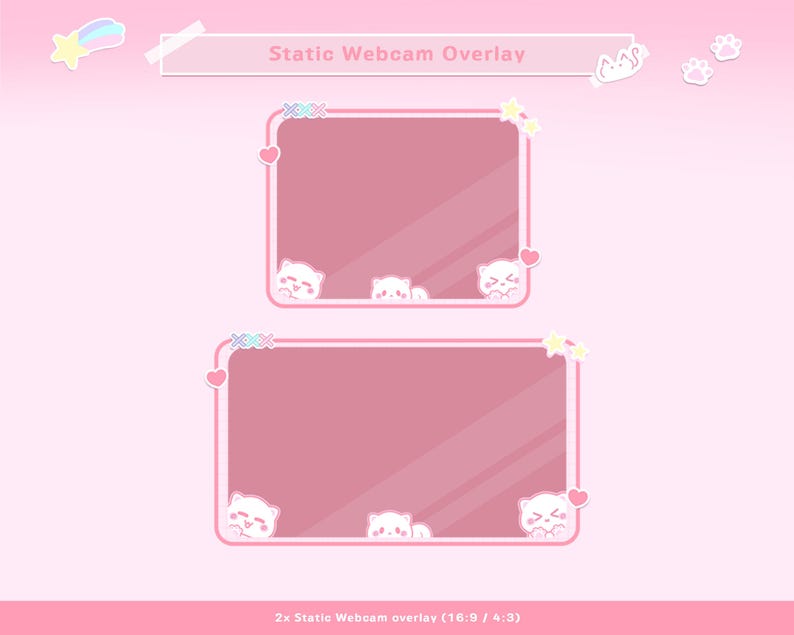 Animated Pink Cat Stream Overlay Pack: Twitch, Youtube, Vtuber (digital ...